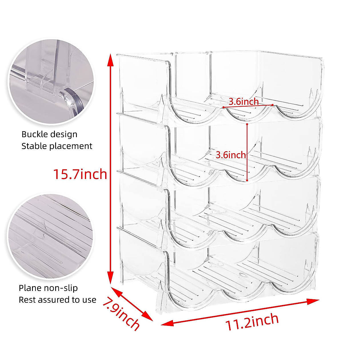 Plastic Water Bottle and Wine Rack Storage Organizer,4 Tier 12 Containers Stackable Bottle Holder Storage,Wine Drink Storage Stand for Pantry Organizer Kitchen Countertop,Refrigerator,Cabinet,Freezer