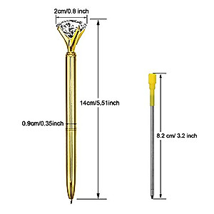 Bememo 12 Pieces Big Diamond Crystal Ballpoint Pens and 6 Pieces Ballpoint Pen Refills, Black Ink (Gold)