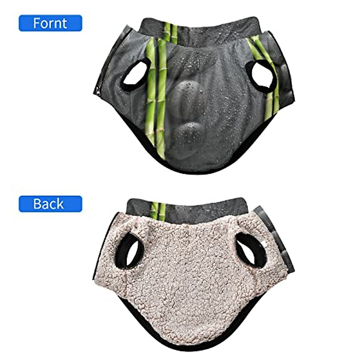 Black Zen Basalt Stones with Dew Green Bamboo on Dark Pet Winter Vest Coat with Hanging Holes, Windproof Fleece Extra Warm Dog Cat Jacket Sweater Clothes Apparel for Cold Weather S