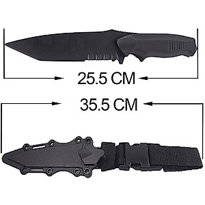 ESH7 Tactical Rubber Knife Military Enthusiasts Funning Cosplay Toy Sword Training Props War Game Knife Dagger Blade Rubber Fake Knives with Scabbard/Sheath