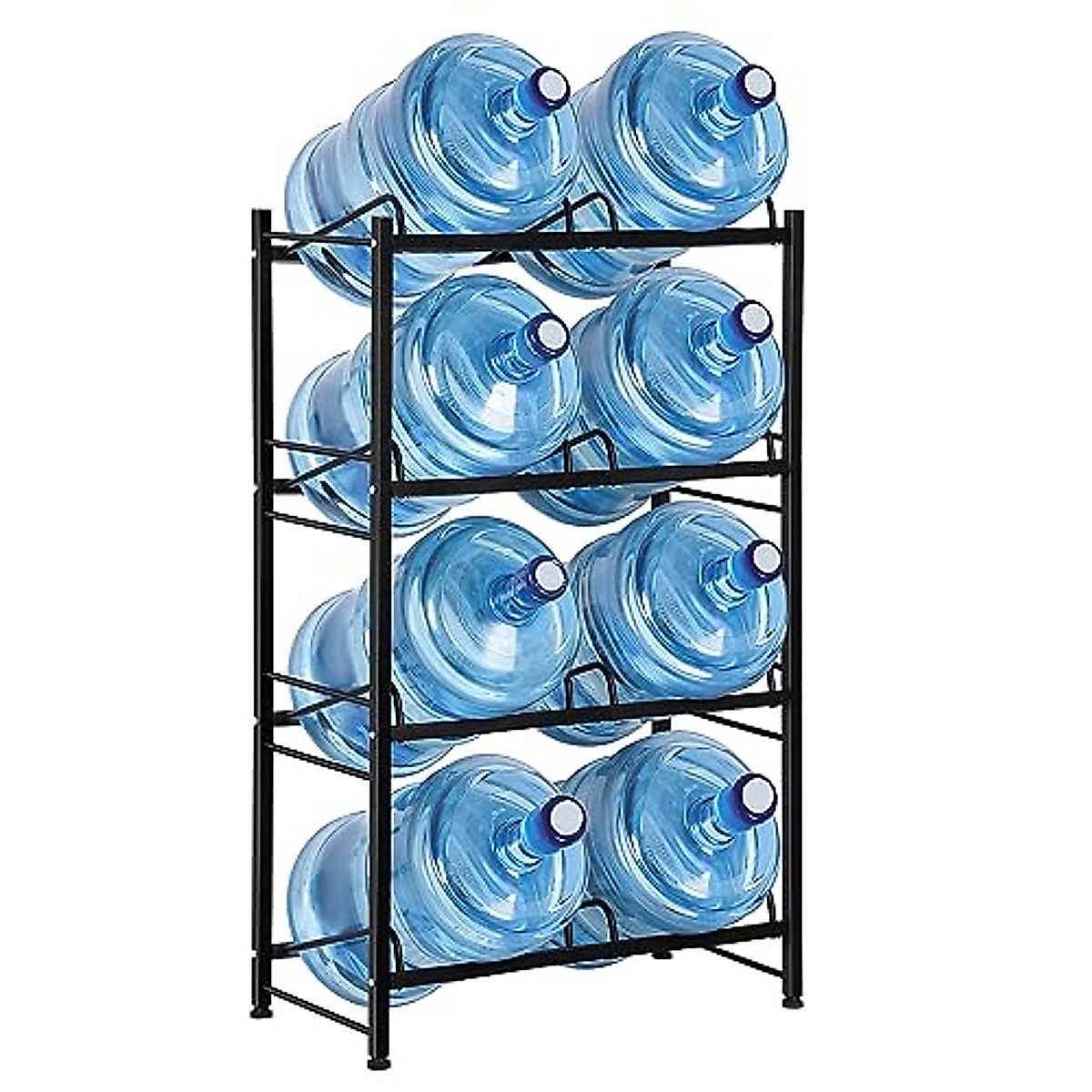 smusei 5 Gallon Water Bottle Holder Water Jug Holder 4 Tier Heavy Duty Water Jug Rack for 8 Bottles Detachable 5 Gallon Water Jug Stand Organizer Shelf for Home Kitchen Office, Black