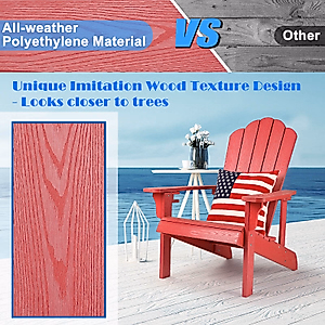 Adirondack Chair Weather Resistant , Hard Plastic Adirondack Chair with Cup Holder, Comfortable Easy to Assemble and Maintain, Outdoor Chair for Patio, Backyard Deck, Fire Pit & Lawn Porch - Red
