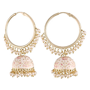I Jewels Gold Plated Indian Bollywood Festive Party Wear Enamel Pearl Hoop Jhumki Earrings for Women (E2915W)