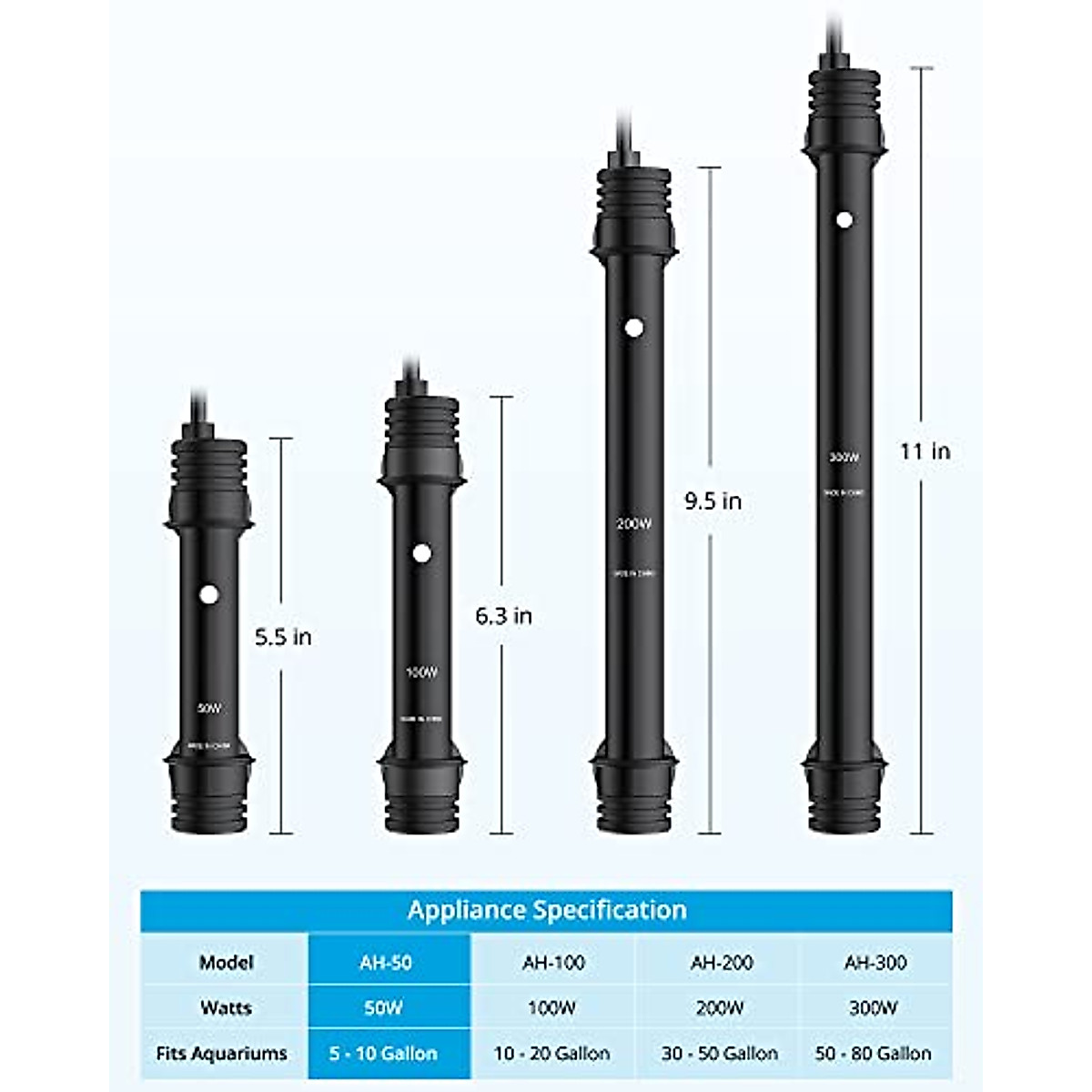 NICREW Aquarium Heater, Temperature Adjustable Fish Tank Heater with Wired Controller, Submersible Thermostat for Saltwater and Freshwater, Suitable for 5-10 Gallon Tanks, 50W
