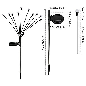 Oyxon Solar Garden Lights, 10 LEDs Solar Powered Firefly Lights, Solar Lights Outdoor Waterproof, Solar Garden Decorative Lights for Yard Patio Path Landscape, 2 Pack (10-Head Warm White)