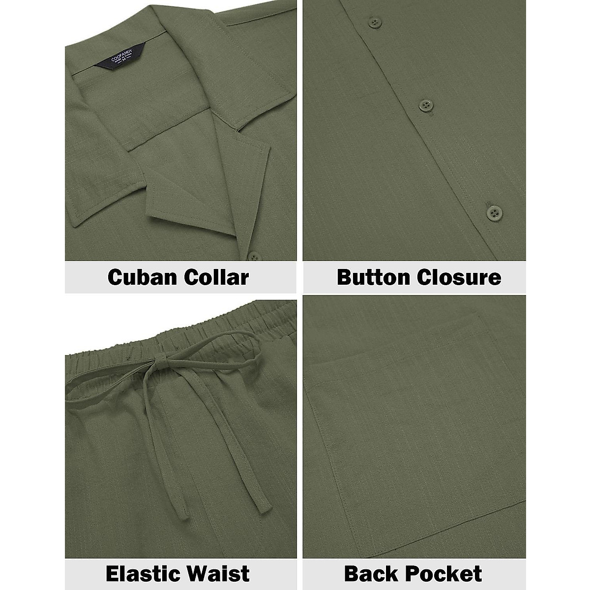 COOFANDY Men's Linen Beach Shirts Casual Hippie Holiday T-Shirts Shorts Outfits Button Down Hawaiian Outfits 2 Piece