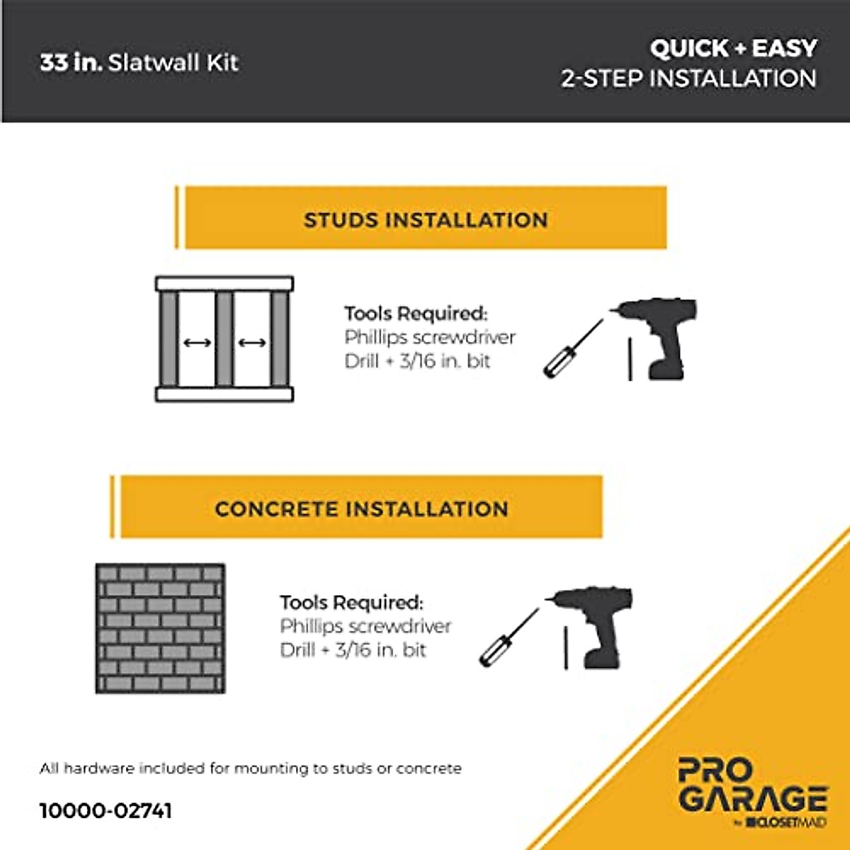 ClosetMaid ProGarage Slatwall Hang Track Kit, 33 in. W with Peg Board Hooks, Hangers, Paper Towel Holder, Garage Organizer System, Black