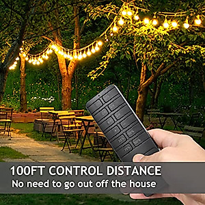 Outdoor Dimmer for String Lights, Remote Control Light Dimmer Plug in, Light Timer Outdoor Waterproof, Wireless 100FT Range with 2 Grounded Outlets for Dimmable LED/Tungsten Bulb/Patio Lights
