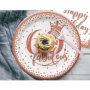 GREPARPY 60th Birthday Decorations Women Tableware - Rose Gold 60 And Fabulous Birthday Decorations Dinnerware, Sixty Birthday Plate, Napkin, Fork, Her 60-Year-Old Birthday Party Supplies | Serve 24