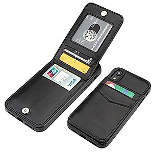 KIHUWEY iPhone XR Case Wallet with Credit Card Holder, Premium Leather Magnetic Clasp Kickstand Heavy Duty Protective Cover for iPhone XR 6.1 Inch(Black)