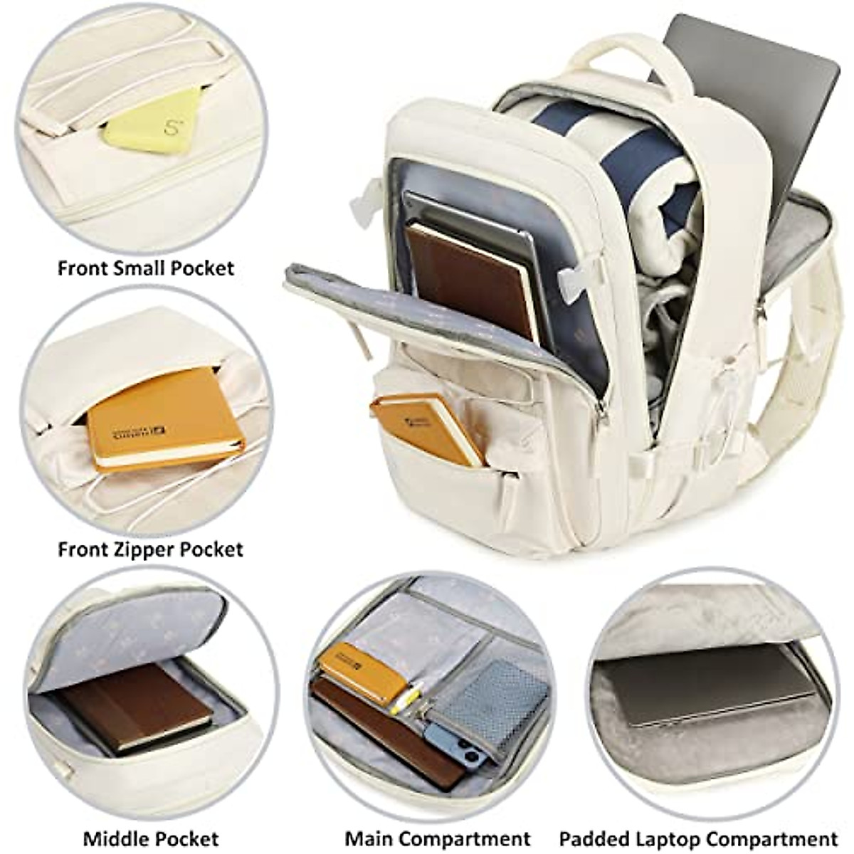 Travel Backpack for Women Men 17 Inch Laptop Backpacks with USB Port Carry on Bag Airline Approved Large College School Bookbags Waterproof Work Business Sport Rucksack Casual Daypack (White)