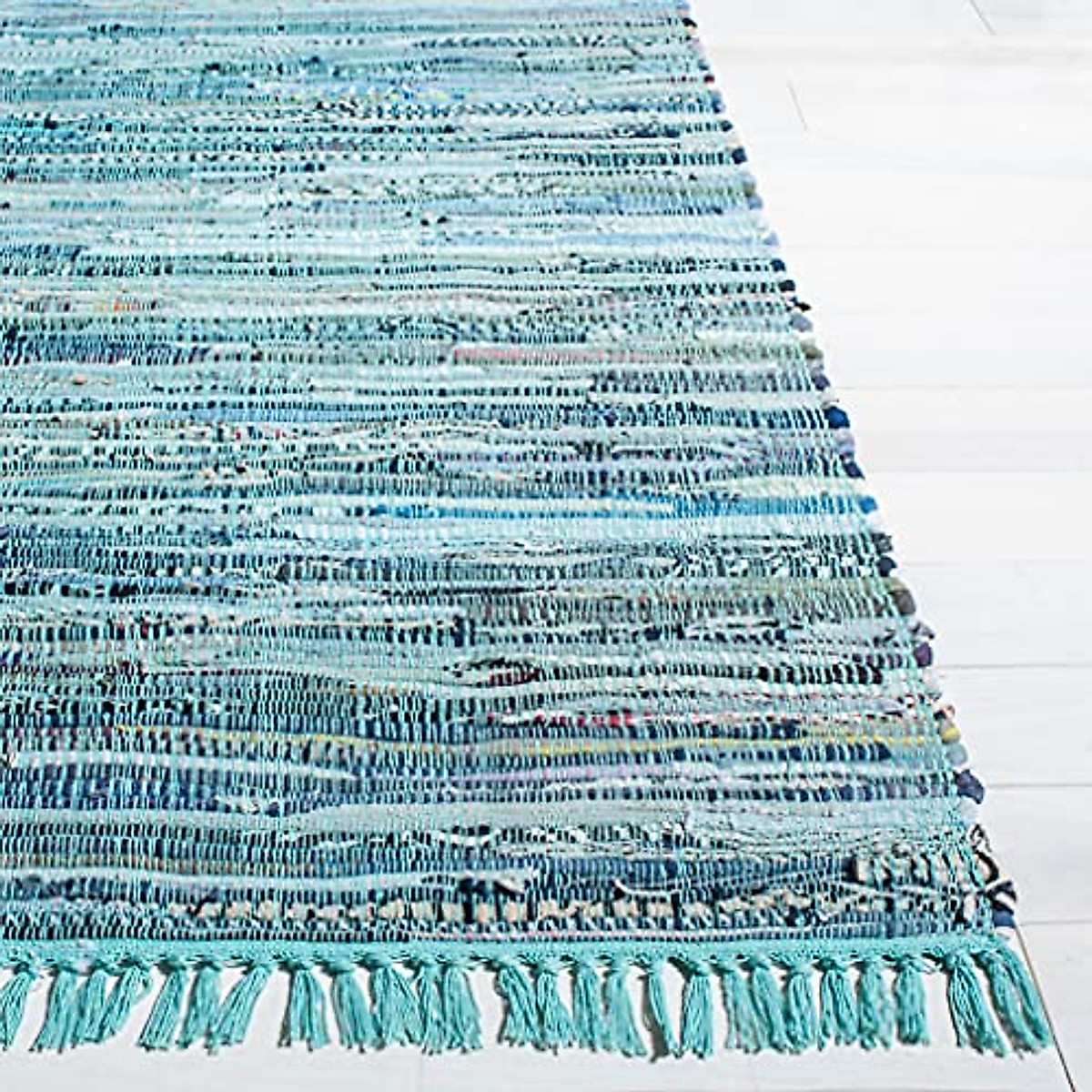 SAFAVIEH Rag Rug Collection 3' x 5' Turquoise / Multi RAR127C Handmade Boho Stripe Cotton Area Rug