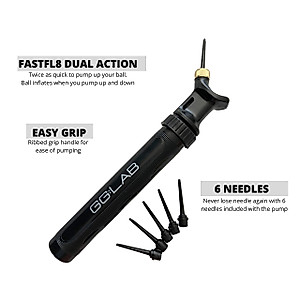 gloveglu GG:LAB Sports Ball Pump with 6 Metal Needles: Pumps Twice as Fast. Pump for Football, Rugby Ball, Basketball, Volleyball, Netball, Handball and Other Inflatable Sports Balls