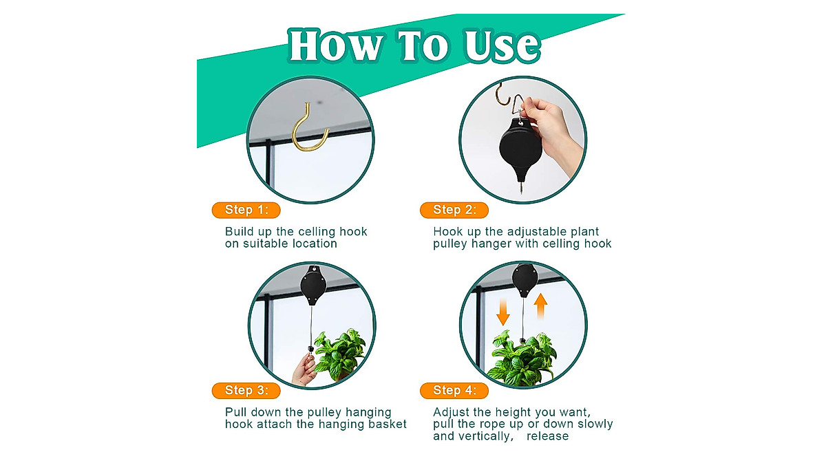 AHIER Retractable Plant Hanger - Adjustable Up to 90cm, Heavy Duty