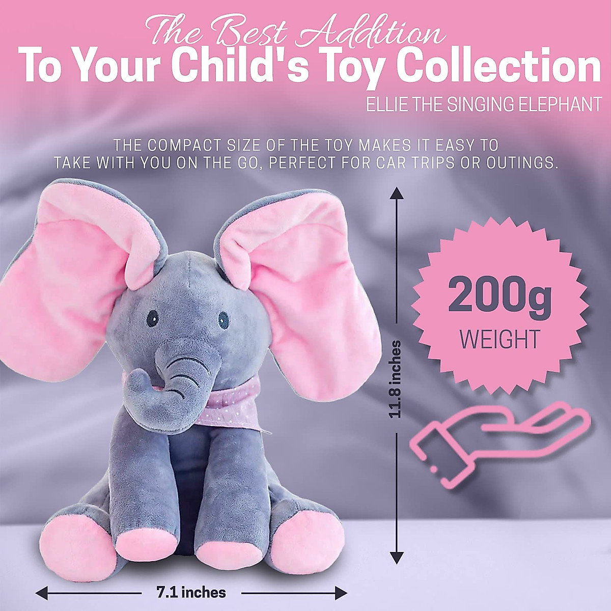 13MARCH Ellie The Elephant - Musical Peek-a-Boo Elephant Toy - Interactive Stuffed Baby Animal with Moving Ears for Baby - Hide and Seek Fun - Elephant Plush Baby Toy