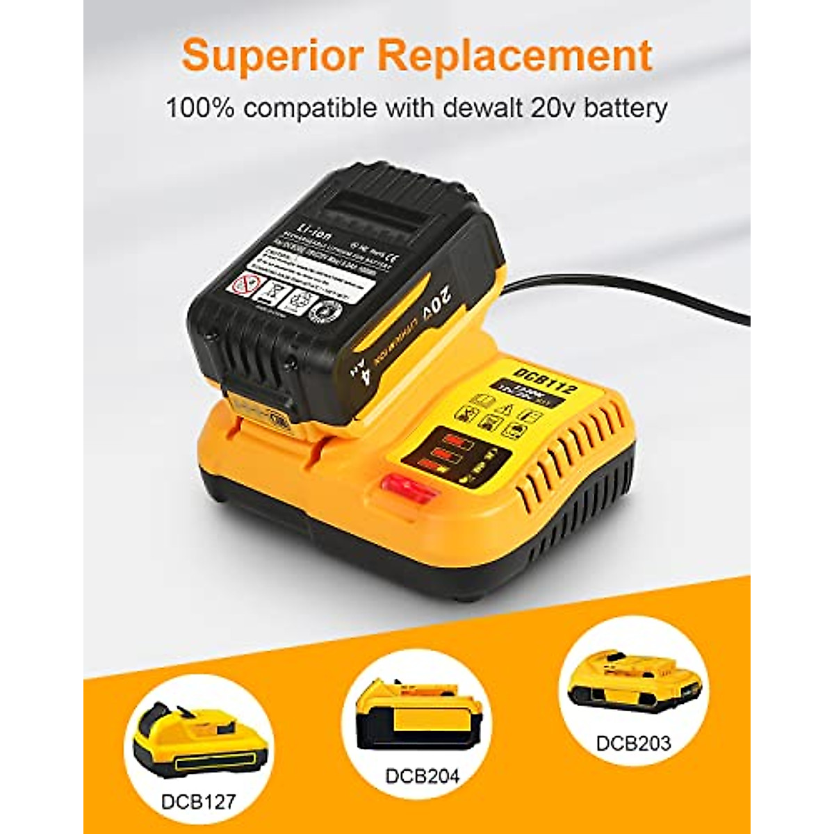 Replacement for Dewalt 20V Battery Charger DCB112, Compatible with Dewalt 12V 20V Max Lithium Battery DCB201 DCB204 DCB205 DCB206 DCB120 DCB127 DCB112 DCB115 DCB118 DCB107 DCB105 DCB102
