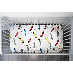 AREVENT 100% Organic Cotton Crib Sheet Set (2 Pieces)– Car Print Kids Bedding Set – GOTS Certified, Made in USA, 250 Thread Count (Crib/Toddler Sheet Set, Cars)