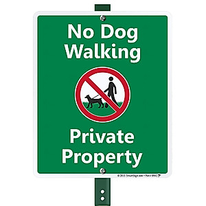 SmartSign 12 x 10 inch “No Dog Walking - Private Property” LawnBoss Yard Sign with 3 foot Stake, 40 mil Laminated Rustproof Aluminum, Multicolor, Set of 1, Made in USA