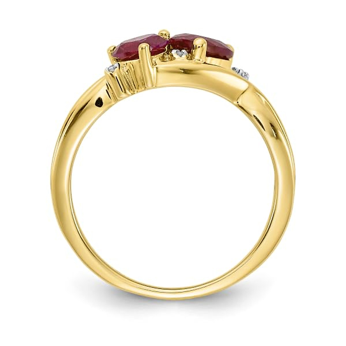 IceCarats 14K Yellow Gold Lab Grown Created Red Ruby July Birthstone Diamond Double Heart Love Ring size 7