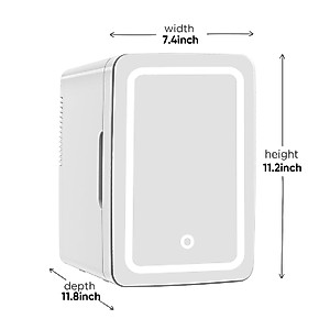 PERSONAL CHILLER 6.2L Skincare Fridge with Dimmable LED Makeup Mirror, Mini Fridge Cooler, Portable Fridge for Makeup, Skincare, Snacks, Bedroom Vanity, White