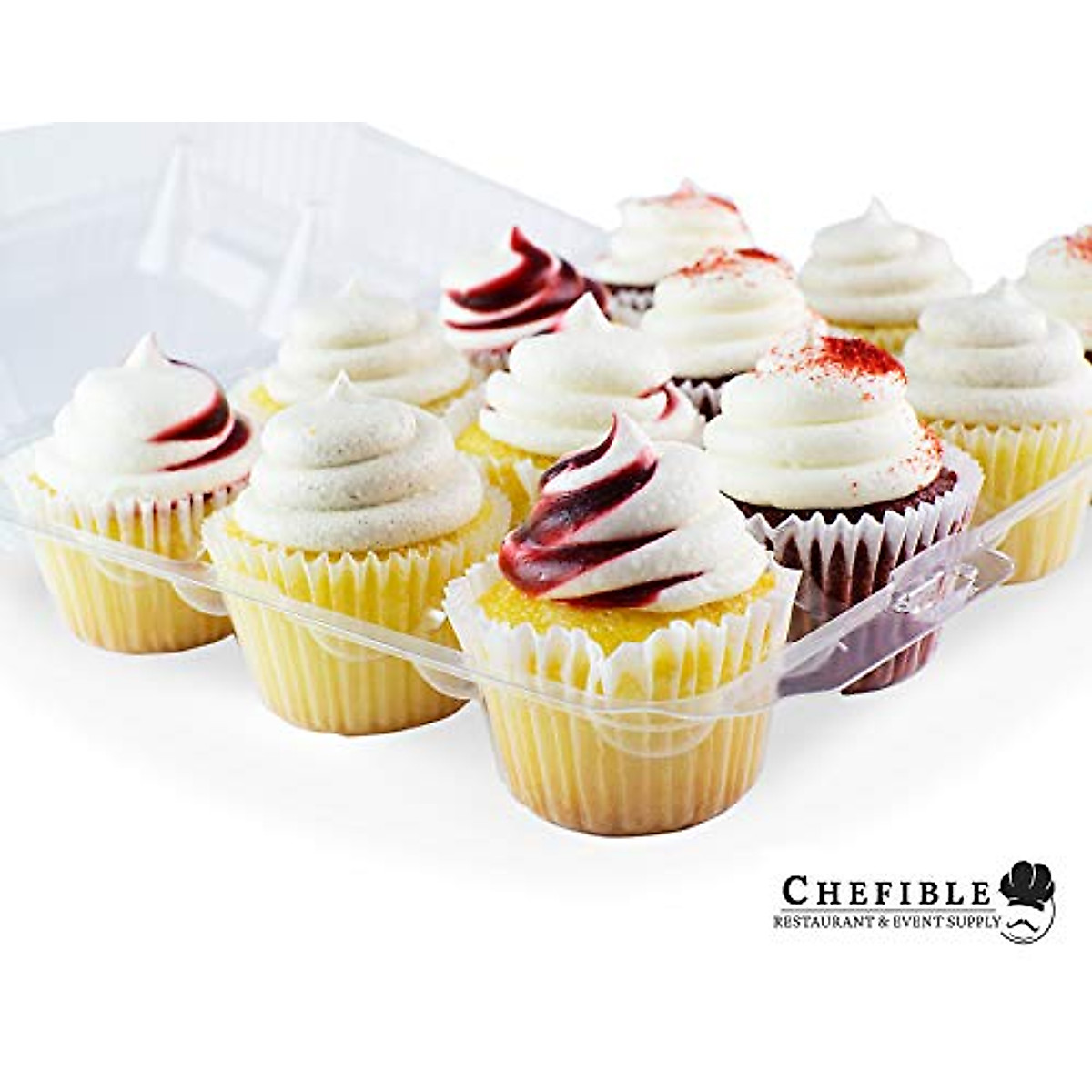 Chefible 12 Compartment Cupcake Container - Set of 4 | Plastic Disposable, Dozen Cavity, Cupcake Carrier with Secure High Top Design