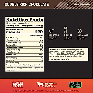 Optimum Nutrition Gold Standard 100% Whey Protein Powder, Double Rich Chocolate 1 Pound (Packaging May Vary)
