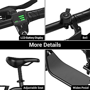 ROXAAN Electric Scooter Adults with Seat, 15.5Mph 20Miles Range Foldable Electric Scooter for Adults, 450W Powered E-Scooter for Commuting W/Basket, 12.5" Pneumatic Tire Sports Scooter (Matte Black)
