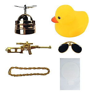 U-Goforst Cute Rubber Duck Toy Car Ornaments Yellow Duck Car Dashboard Decorations Bike Gadgets with Propeller Helmet (Golden)