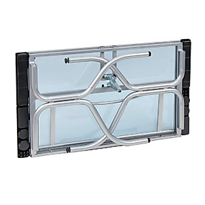 Studio Designs Folding Modern Glass Top Adjustable Drafting Table Craft Table Drawing Desk Hobby Table Writing Desk Studio Desk, 35.25" W x 23.75" D, Silver / Blue Glass