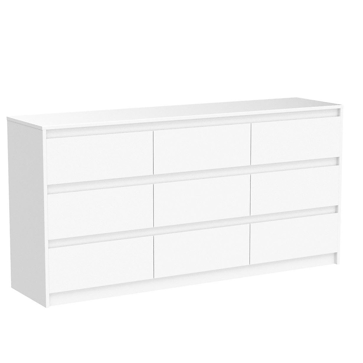 Homsee 9 Drawers Double Dresser, Modern Wood Dresser Chest of Drawers with Large Storage Space for Bedroom, White (63”L x 15.7”W x 31.5”H)
