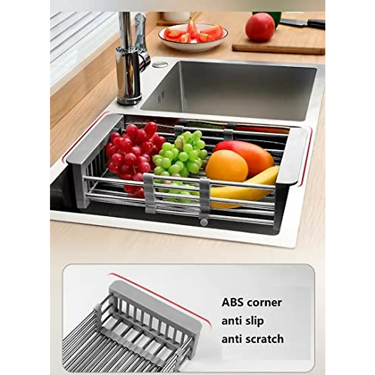 Temu Kitchen Drain Rack, Stainless Steel Kitchen Basket, Home Dish Rack, Retractable Sink Shelf, Vegetable Fruit Rack