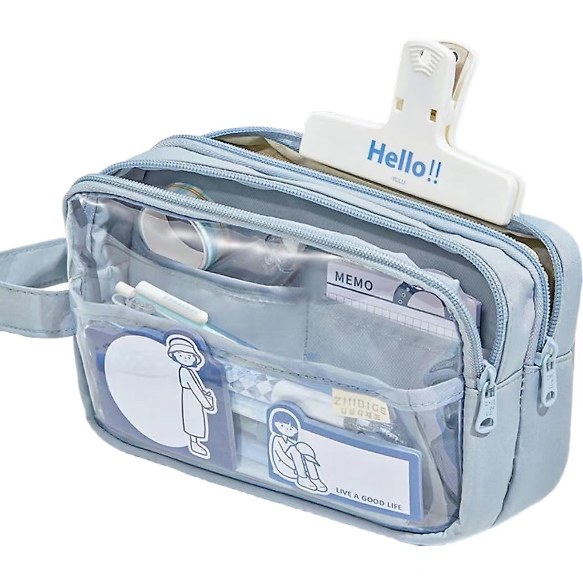 AuraGlor Clear Pencil Case Big Capacity Multiple Compartments Large Pencil Pouch Pen Bag Box Organizer Simple Pen Storage Aesthetic Stationery Cosmetic for Adults Men Women Office Essentials (Blue)