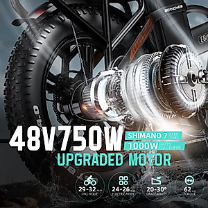 Auloor Electric Bike, 750W Ebike for Adults, 20" Fat Tire Electric Bike, 30MPH Max Speed Folding Electric Bike, 48V 18Ah Battery, 7-Speed Full Suspension Electric Bicycles