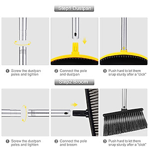 Yocada Broom and Dustpan Set Upgrade 52" Long Handle Upright Stand Up Dustpan with Combo Stiff Bristle Indoor Outdoor Perfect for Home Kitchen Room Office Lobby Floor Pet Hair Rubbish Dark Grey