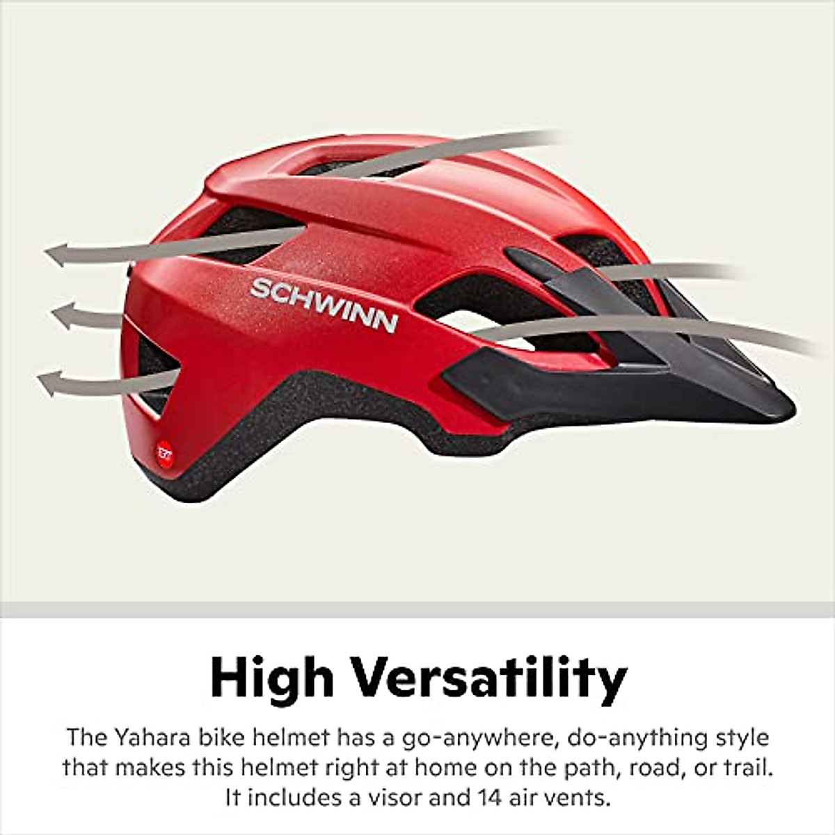 Schwinn Yahara ERT Bike Helmet for Youth Boys and Girls, Ages 8 to 14, Can Fit Head Circumference 54-58 cm, 14 Vents, Removable Visor, Adjustable Fit, Medium Red