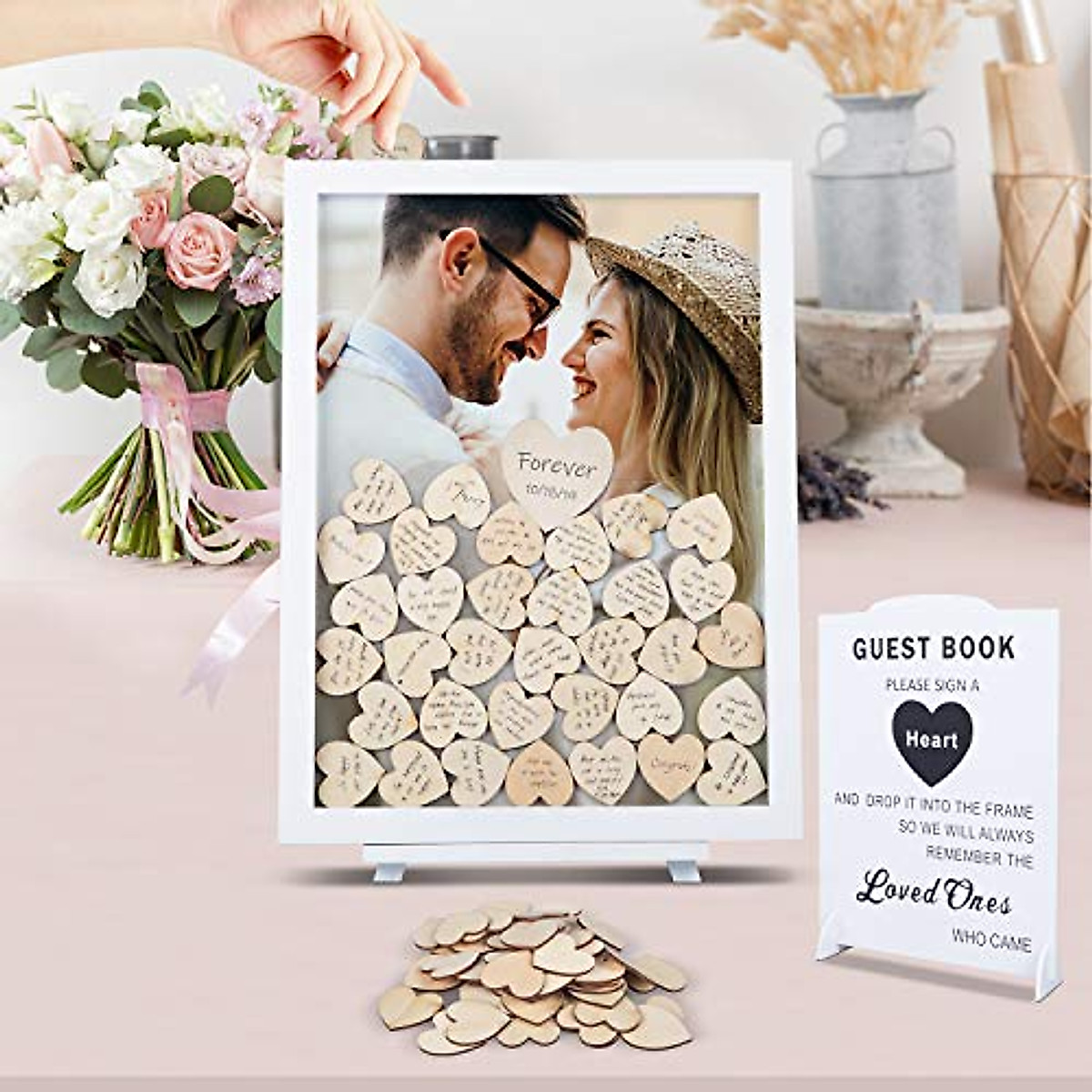 GLM Premium Wedding Guest Book Alternative with Welcome Sign and 85 Hearts - A Perfect Piece to Rustic Wedding Decorations for Ceremony Outside, an Alternative for Your Guest Book Wedding Reception!