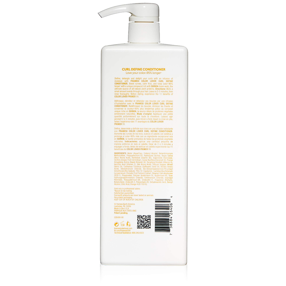 Framesi Color Lover Curl Define Conditioner, Conditioner for Curly Hair with Quinoa, Color Treated Hair