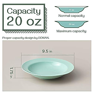 DOWAN Soup Bowls 20oz, Rim Pasta Bowls Plates, 9.5" Porcelain Salad Bowls Set of 4, Lake Blue, Microwave & Dishwasher Safe
