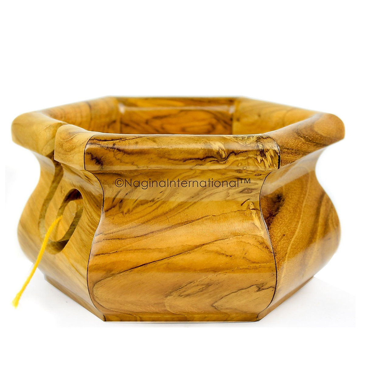 Nagina International Mahogany Handcrafted Premium Hexagonal Large Yarn Ball Storage Bowl | Skein Holder for Knitters | Knitting & Crocheting Art Craft Accessories (Large)