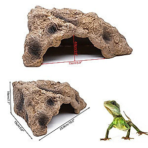 Flushbay Reptile Rock Hide Cave Resin Large Reptile Hideouts Habitat Cave Terrarium Decorations for Bearded Dragon Lizards Geckos Leopard Chameleons Frogs Turtles Snakes