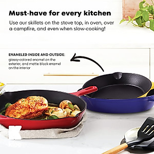 Klee Enameled Cast Iron Skillet, Set of 3 (8-inch, 10-inch, 12-inch) - Multipurpose Cooking Pan with Porcelain Enamel Coating and Pour Spout - Safe for Any Stovetop and Oven Up To 500°F