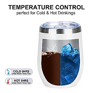 MEZMUT 12 Oz Insulated Wine Tumbler with Lid Double Wall Vacuum Stainless Steel Wine Glass Coffee Mug Insulated Tumbler Cup for Champaign, Cocktail, Beer (White, 1 Pack)