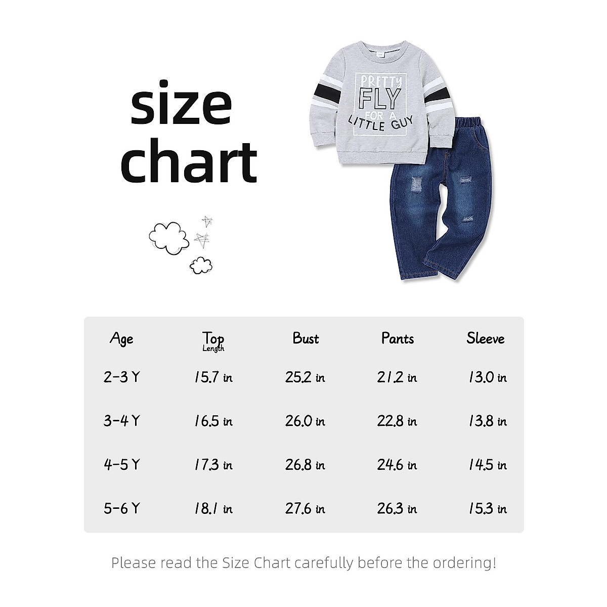 oklady Boy Clothes 5T 6T Long Sleeve Letter Sweatshirts Top and Ripped Jeans Pants Toddler Boys Fall Winter Outfits