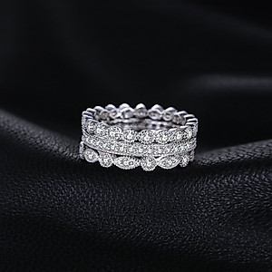 JewelryPalace 14K Gold Plated 925 Sterling Silver Rings for Women, Cubic Zirconia Promise Rings for Her, Stackable Wedding Bands Rings for Women Set Size 7.5