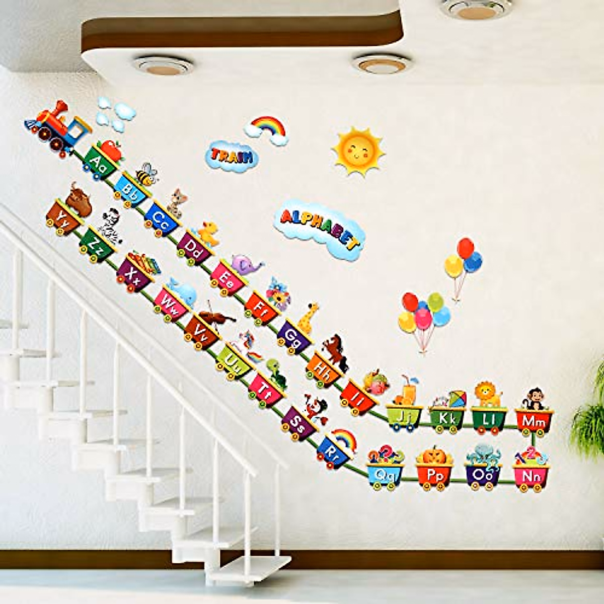 37 Pieces Train Alphabet Bulletin Board Display Set, Early Learning Bedroom Nursery Playroom Decorations and 120 Pieces Glue Point Dots for Kids and Teens Rooms and Classrooms Decoration