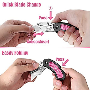 WORKPRO Pink Utility Knife & Multi Tool Set, Folding Box Cutter, Quick Change Blade, 8 in 1 Multi Function Scissor- Portable Pocket Tools for Outdoors, Camping, Fishing, Hiking - Pink Ribbon