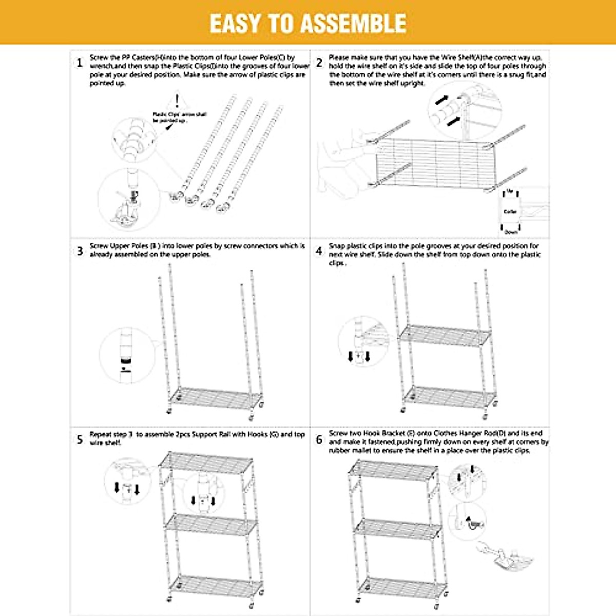 ALUPOM Heavy Duty Rolling Garment Rack, 3-Tier Metal Clothing Rack Closet Organizer with Loackable Wheels,2 Rods and 2 Pair Side hooks,Loading 400 lbs