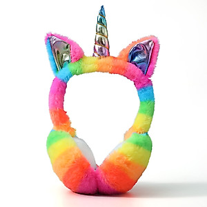 LUCKYBUNNY Women Kids Girls Cute Unicorn Earmuffs, Winter Warm Foldable Windproof Ear Warmer Earmuff for Indoor and Outdoor