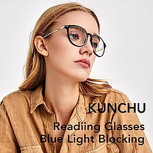kunchu TR90 Reading Glasses for Women Men Blue Light Blocking Anti UV Ray Filter Nerd Eyeglasses(Black,1.50x)