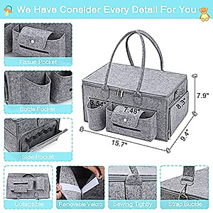 DIMJ Large Capacity Baby Diaper Caddy Organizer with Lid, Shoulder Nursery Storage Bin for Changing Table and Car, Portable Large Baby Shower Basket for Diaper, Toys, Bottles, Wipes, Books